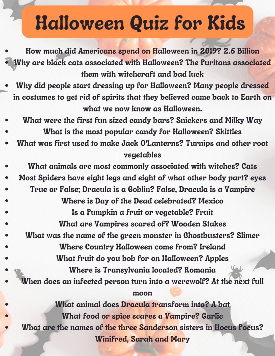 Halloween Quiz for Kids; Free Printable Halloween Quiz