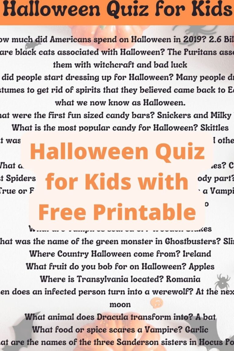 Halloween Quiz for Kids; Free Printable Halloween Quiz
