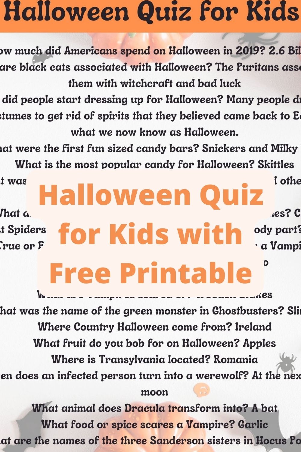 Halloween Quiz for Kids; Free Printable Halloween Quiz