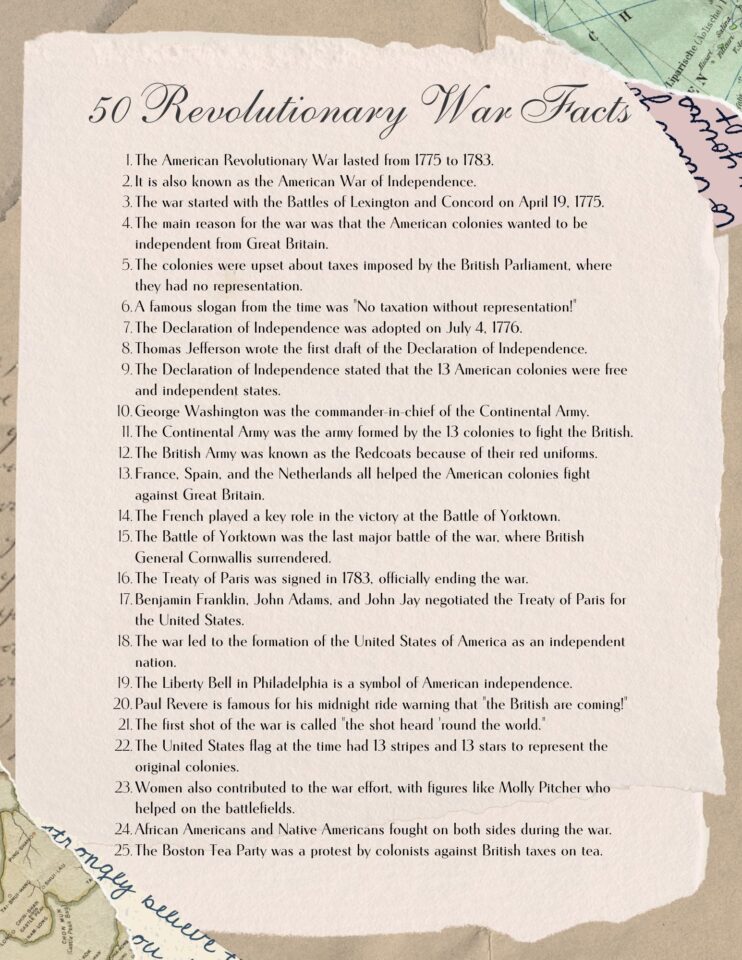 50 Interesting Revolutionary War Facts for Kids; Free Printable!