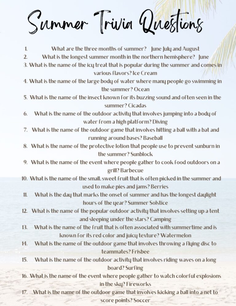 50 Fun Summer Trivia Questions For Kids With Free Printable 50 Fun Summer Trivia Questions For Kids With Free Printable