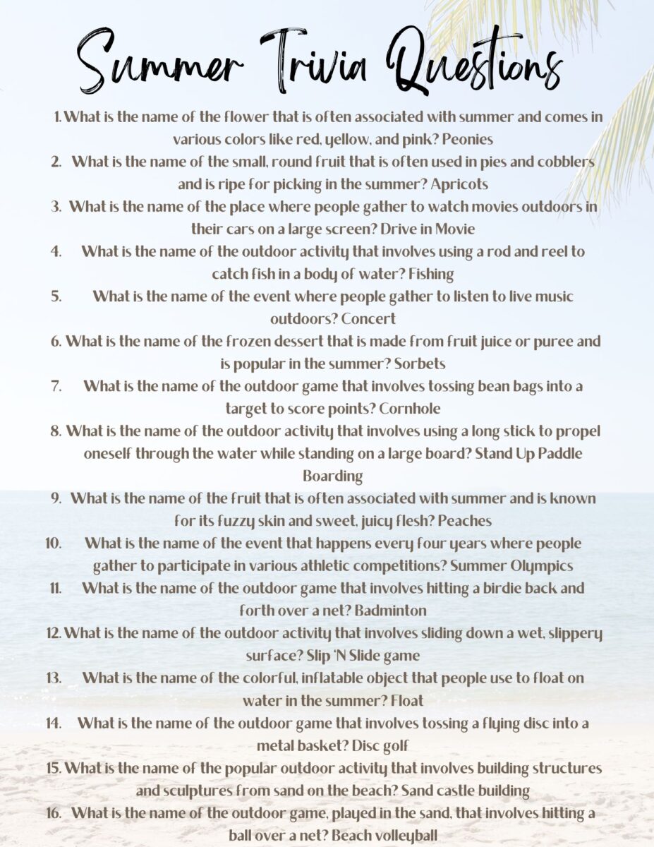 50 Fun Summer Trivia Questions for Kids with Free Printable