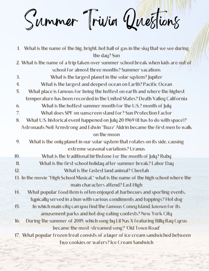 50 Fun Summer Trivia Questions for Kids with Free Printable