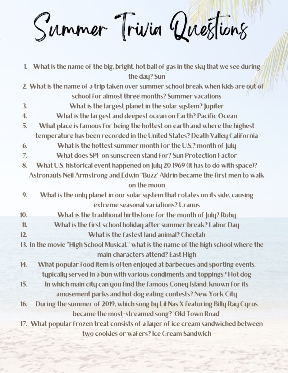 50 Fun Summer Trivia Questions for Kids with Free Printable