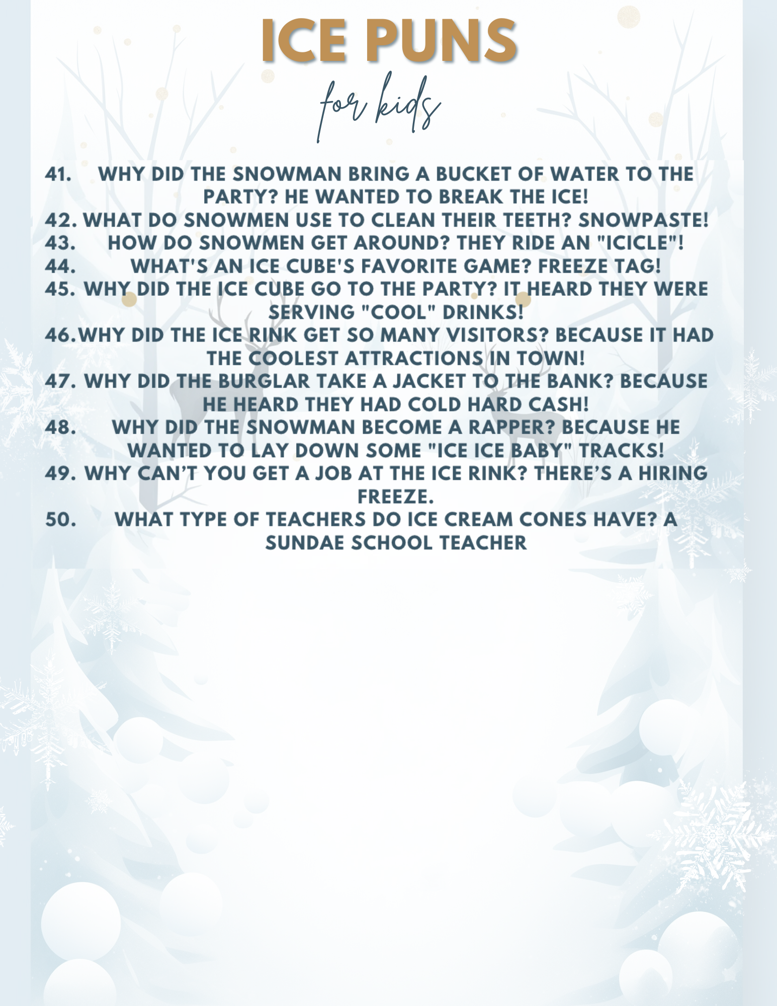 Best Ice Puns for Kids to Share with a Free Printable