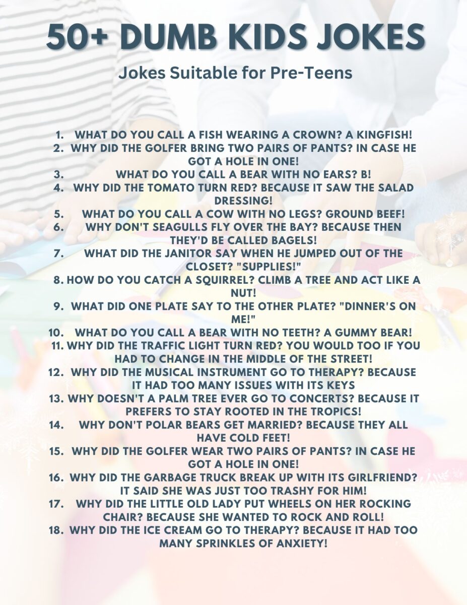 Dumb Kids Jokes for Guaranteed Giggles with a Free Printable