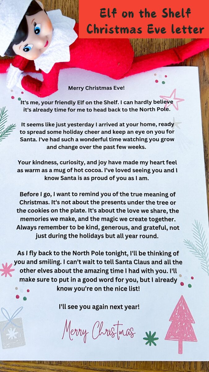 Elf on the Shelf Christmas Eve letter Free Printable