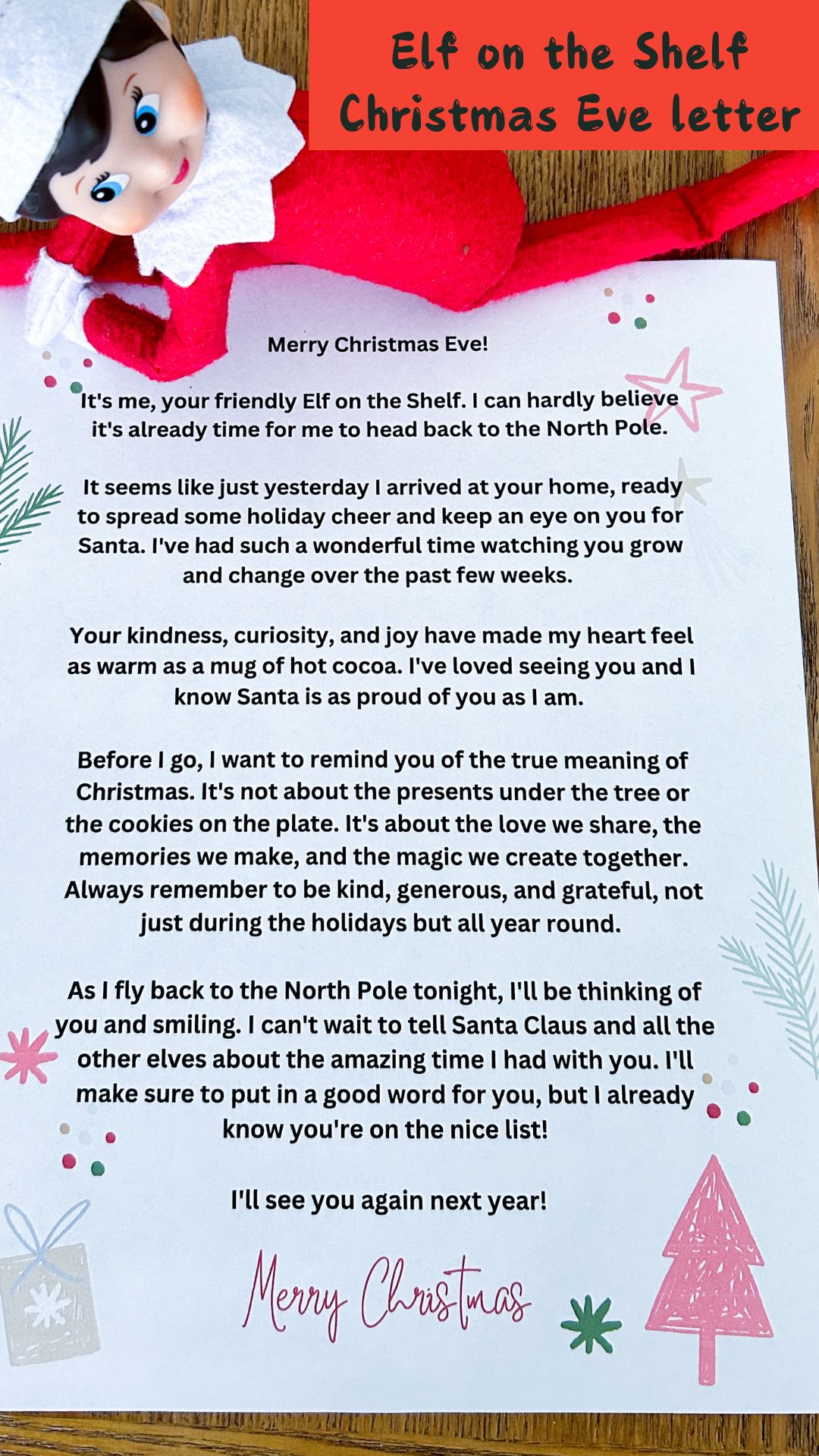 Elf on the Shelf Christmas Eve letter Free Printable