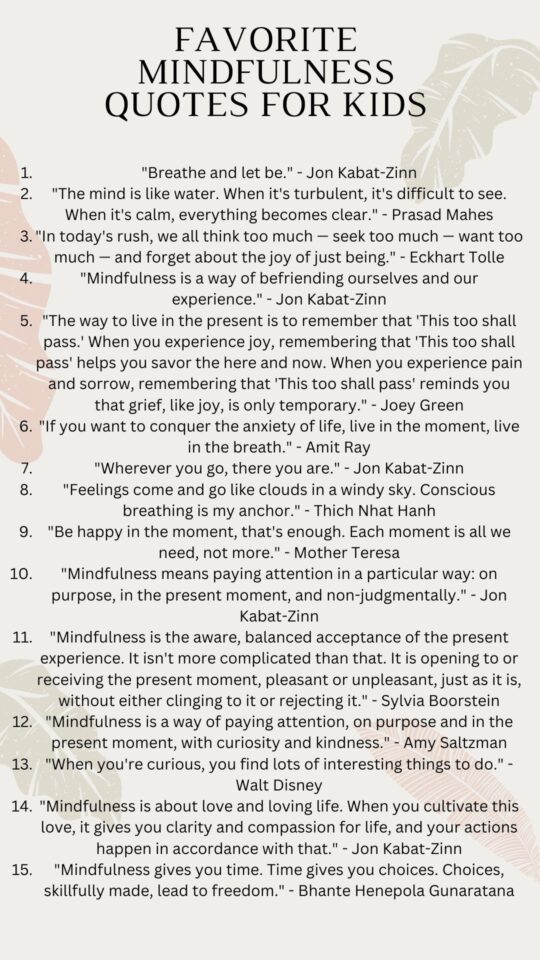 Mindfulness Quotes for Kids with Printable