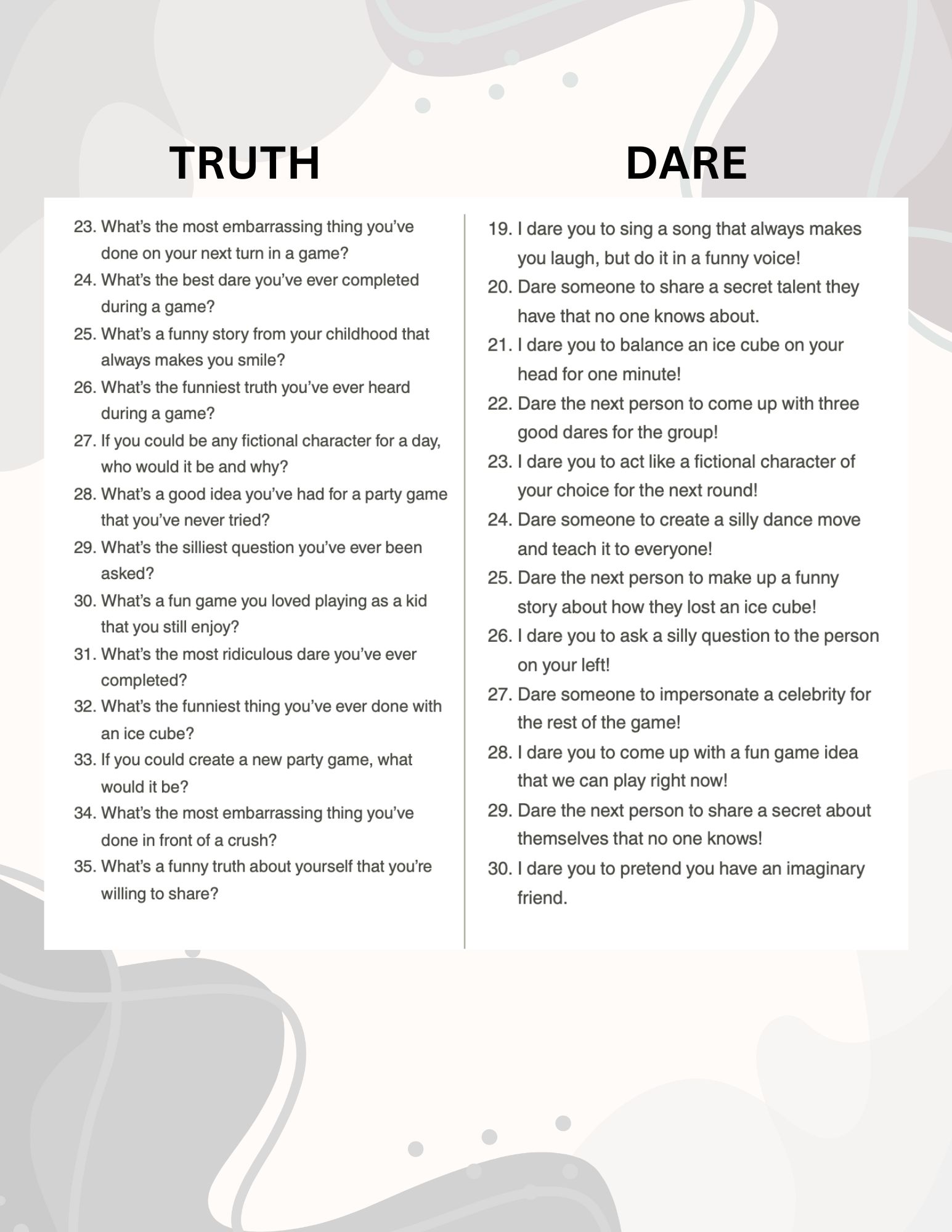 Playful and Clean Truth or Dare Questions for Teens