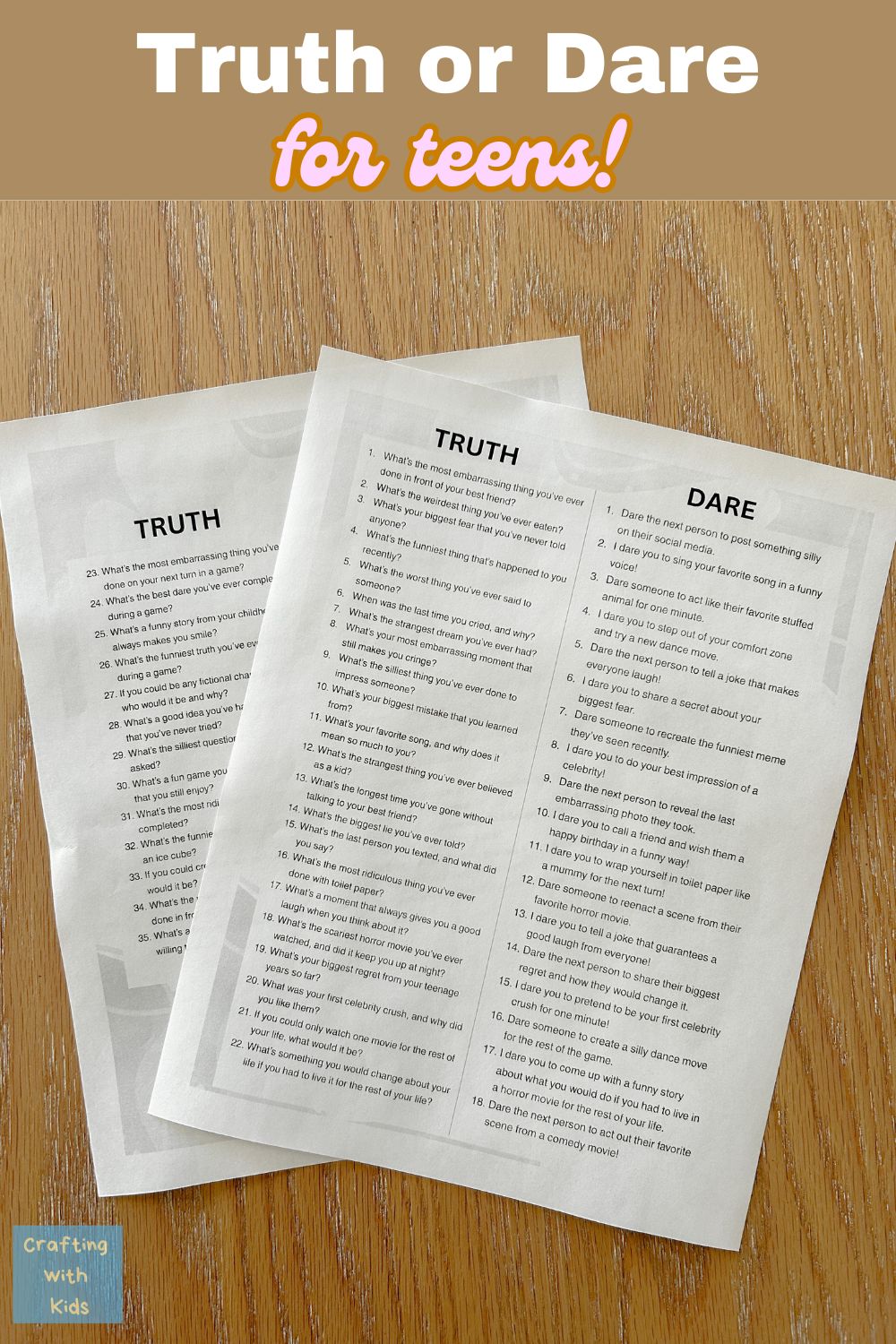 Playful and Clean Truth or Dare Questions for Teens
