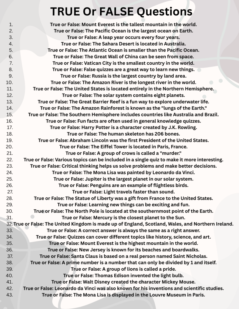 Test Your Knowledge: Fun True or False Questions for Kids