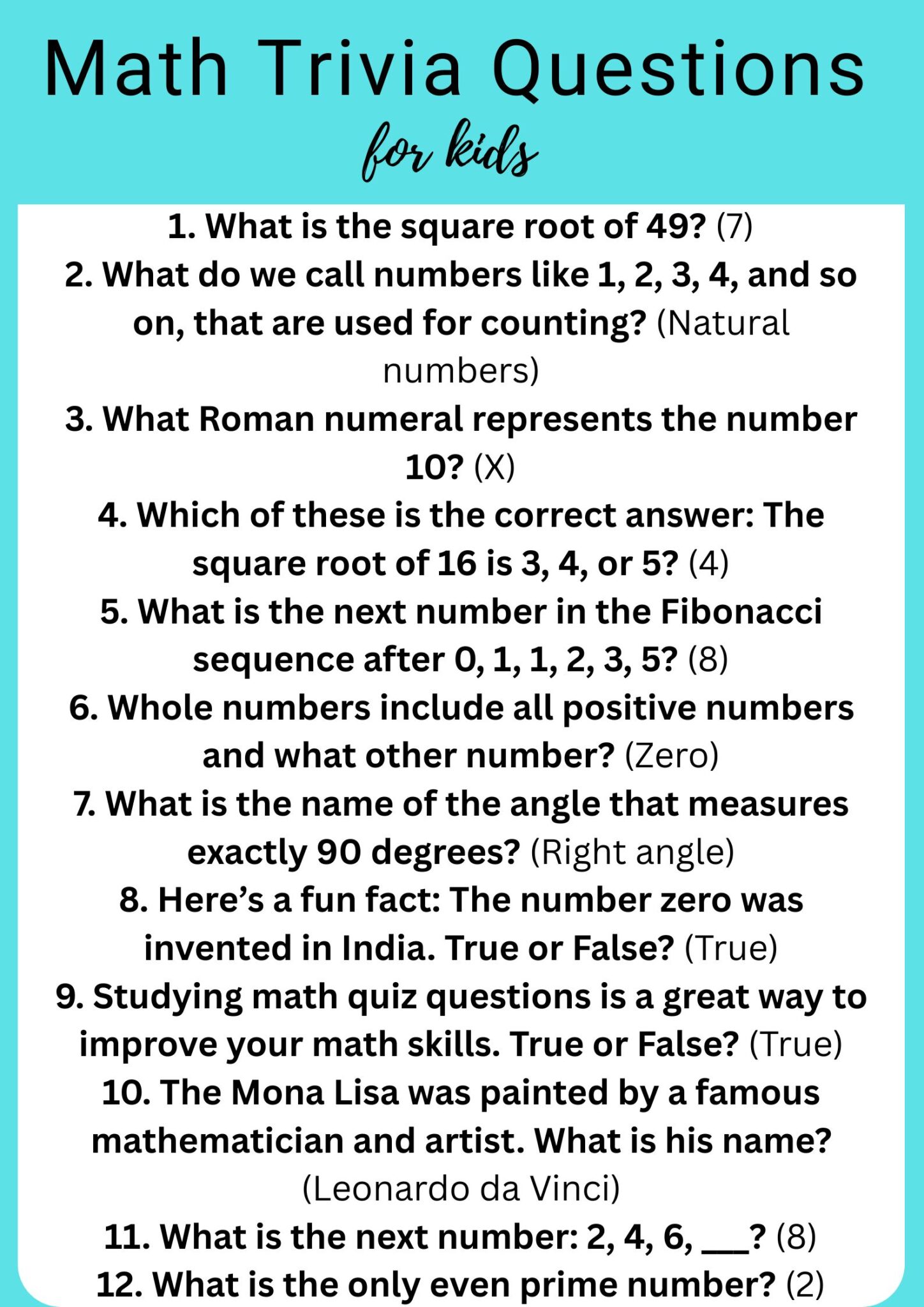 50+ Fun Math Trivia Questions for Kids (With Answers!)