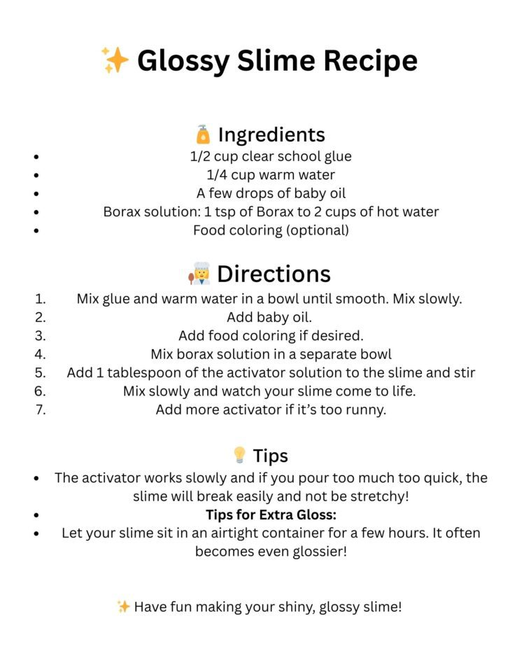 Printable Slime Recipes Kids Love Fluffy to Glossy Fun